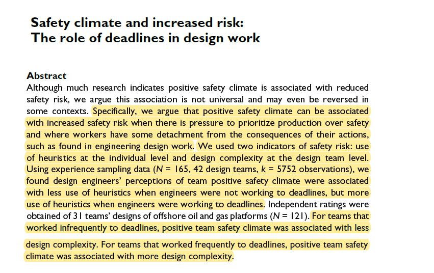 Safety climate and increased risk: The role of deadlines in design work ...