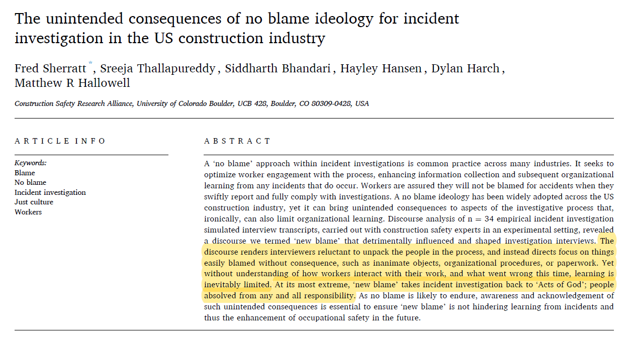 No blame ideology in investigations and ‘New blame’ (and the potential ...