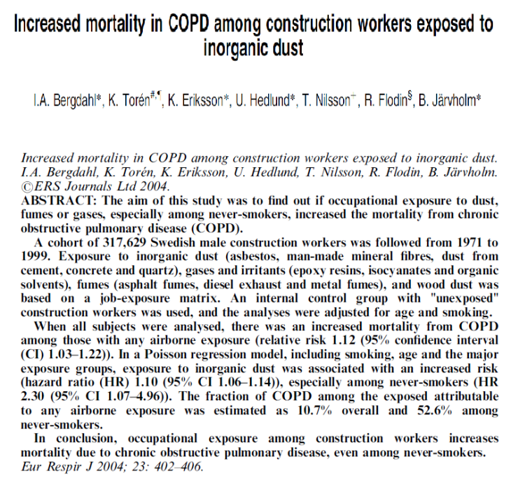 Construction dust, silica, asbestos etc. and risk of respiratory cancer ...