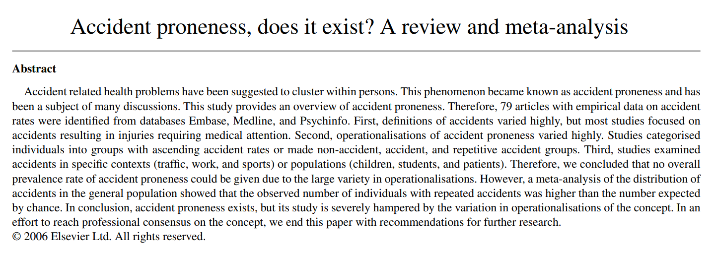 Does Accident Proneness exist? A meta-analysis suggests ‘Yes ...