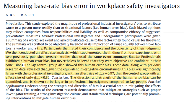 Measuring base-rate bias error in workplace safety investigators ...