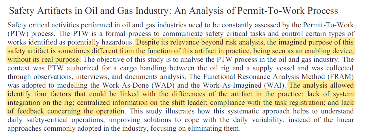 Safety Artifacts in Oil and Gas Industry: An Analysis of Permit-To-Work ...