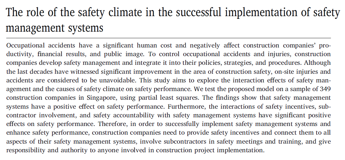 Safety Management System elements account for ~30% of construction ...