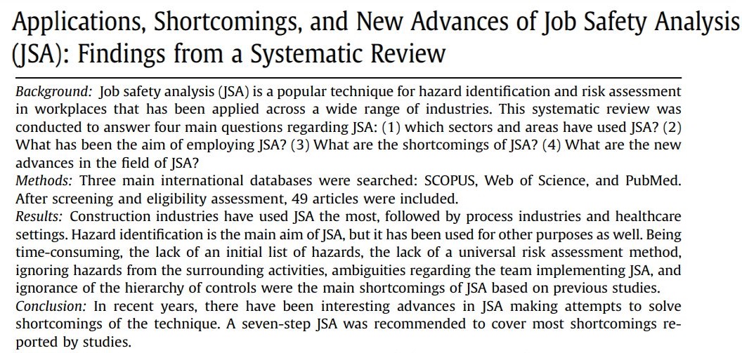Applications, Shortcomings, and New Advances of Job Safety Analysis ...
