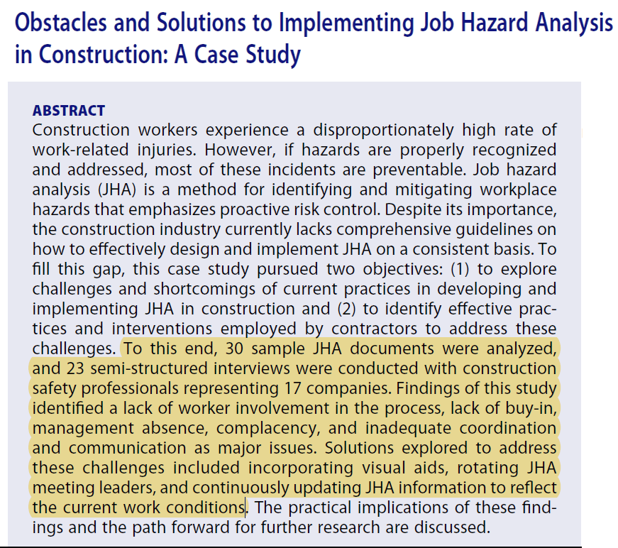 Obstacles to effective JHA/JSAs in construction – SafetyInsights.org