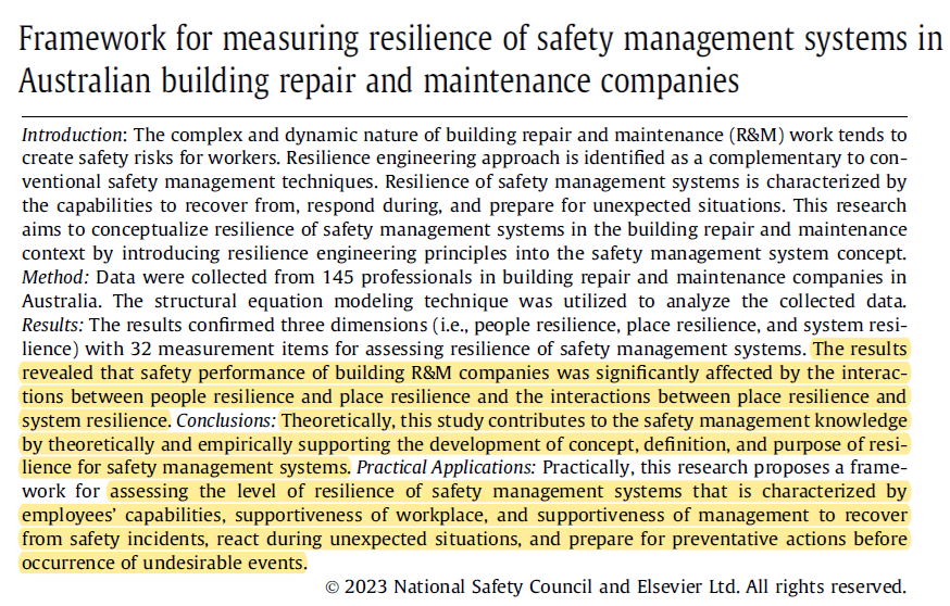 Resilience Engineering in building repair and maintenance ...