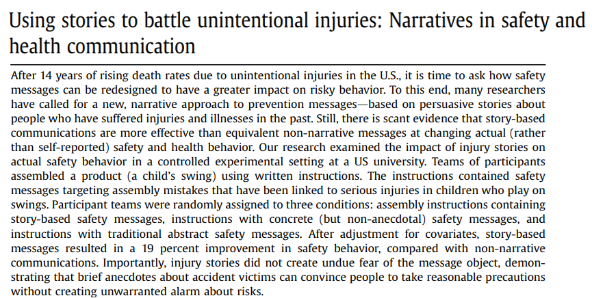 Use of story/narrative-based safety messaging in workplace safety ...