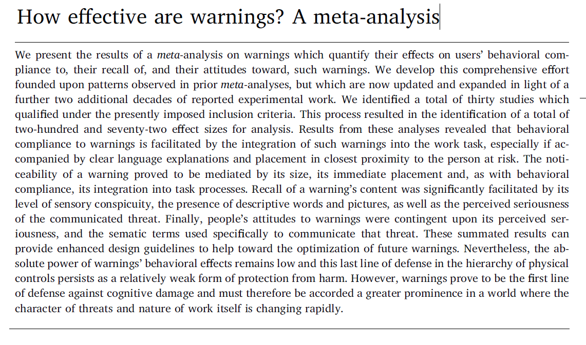 How effective are safety warnings? A meta-analysis of 30 studies ...