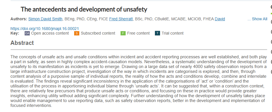 Unsafe acts, unsafe conditions and unsafety – unstable, inconsistent ...
