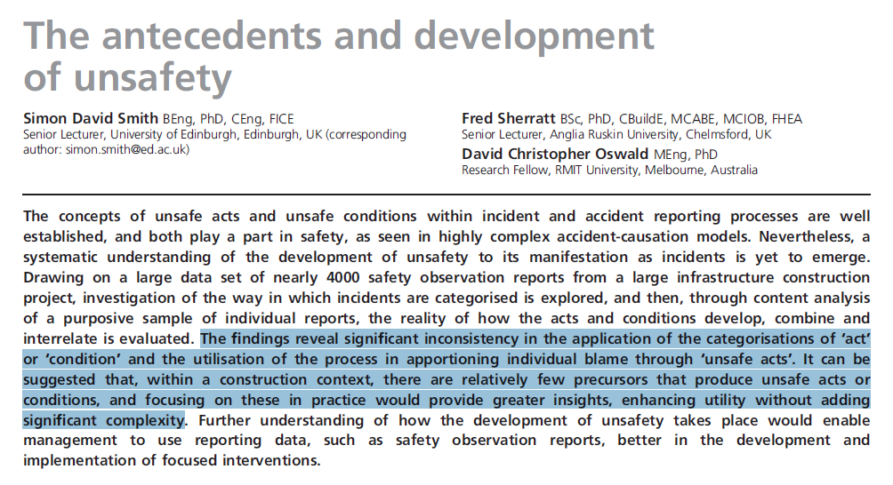 Unsafe acts, unsafe conditions and unsafety – unstable, inconsistent ...