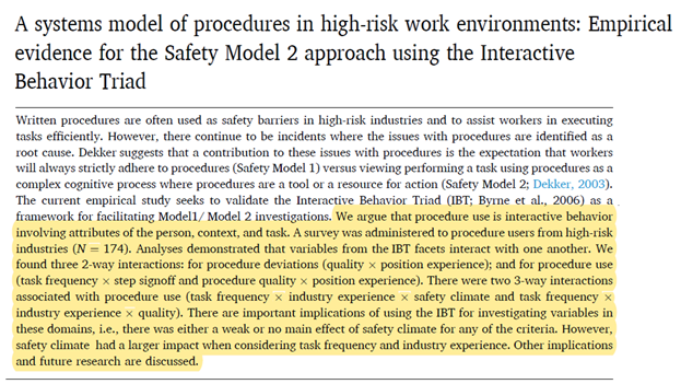 A systems model of procedures in high-risk work environments: Empirical ...