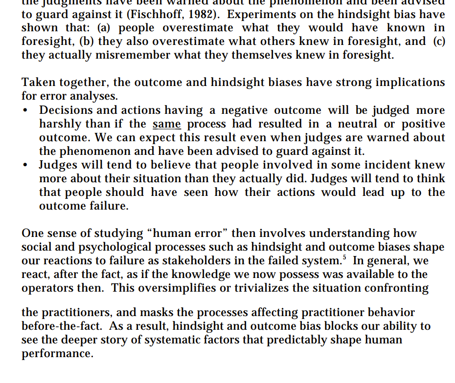Perspectives on Human Error: Hindsight Biases and Local Rationality ...