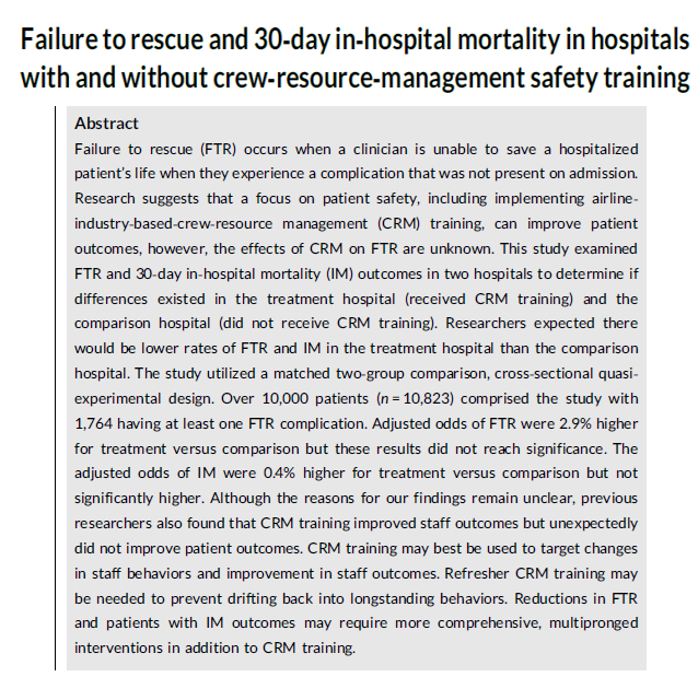 Crew Resource Management training and patient mortality: no significant ...