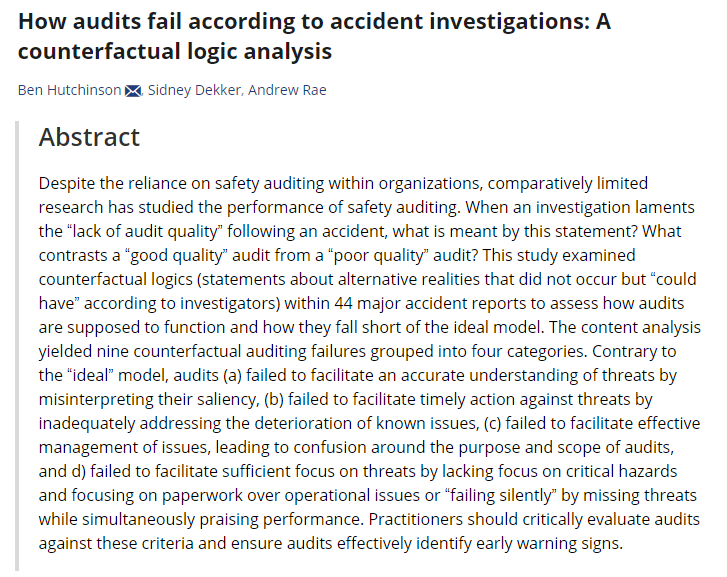 Major accident audit failures: a failure to understand and a failure to ...