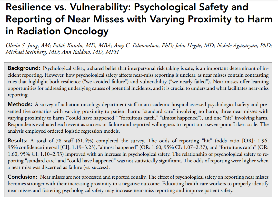 Resilience vs. Vulnerability: Psychological Safety and Reporting of ...