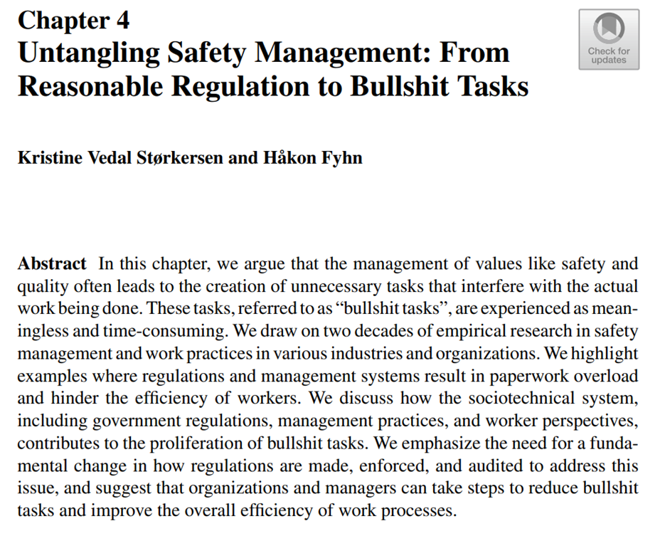 Untangling Safety Management: From Reasonable Regulation to Bullshit Tasks – SafetyInsights.org