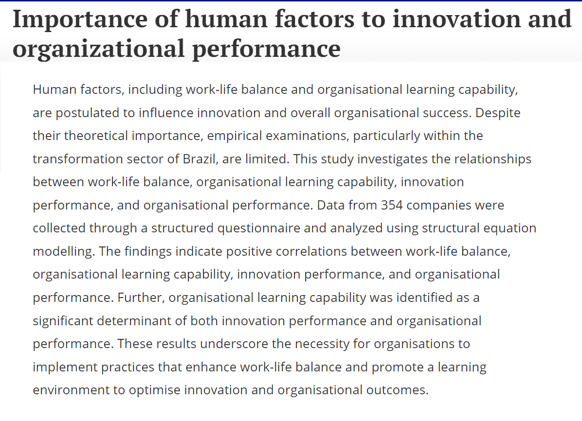 Importance of human factors to innovation and organizational ...