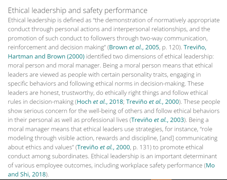 Examining the impact of ethical leadership on safety and task ...
