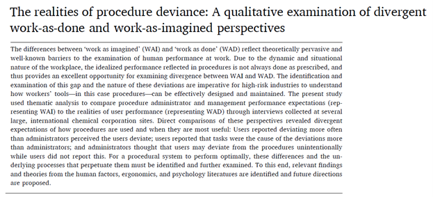 The realities of procedure deviance: A qualitative examination of ...