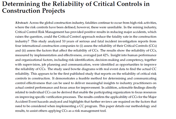 Critical Control implementation & failures in fatal and serious ...