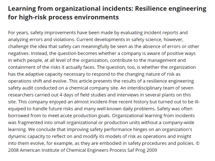 Learning From Organizational Incidents: Resilience Engineering for High ...