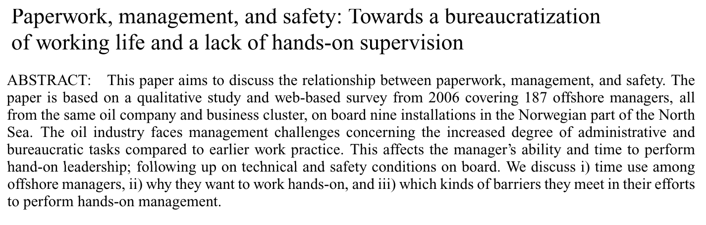 Paperwork, management, and safety: Towards a bureaucratization of ...