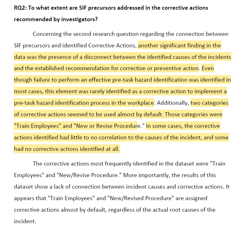 Fatal and severe accidents: SIF precursors, and disconnected corrective ...