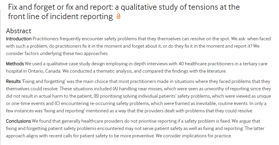 Tensions between ‘fixing and forgetting’ or ‘fixing and reporting’ in ...