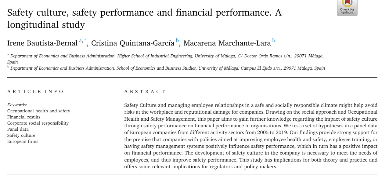 Safety culture, safety performance and financial performance. A ...