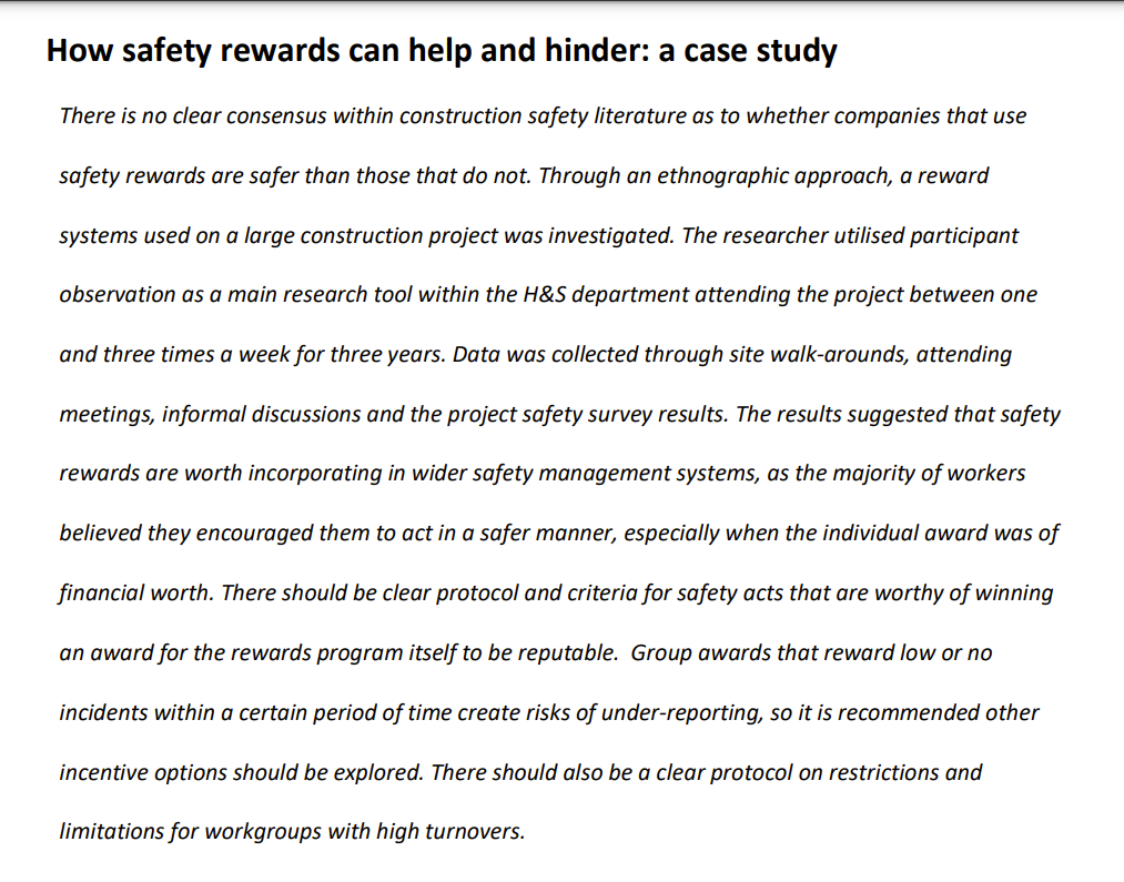 How safety rewards can help and hinder: a case study – SafetyInsights.org