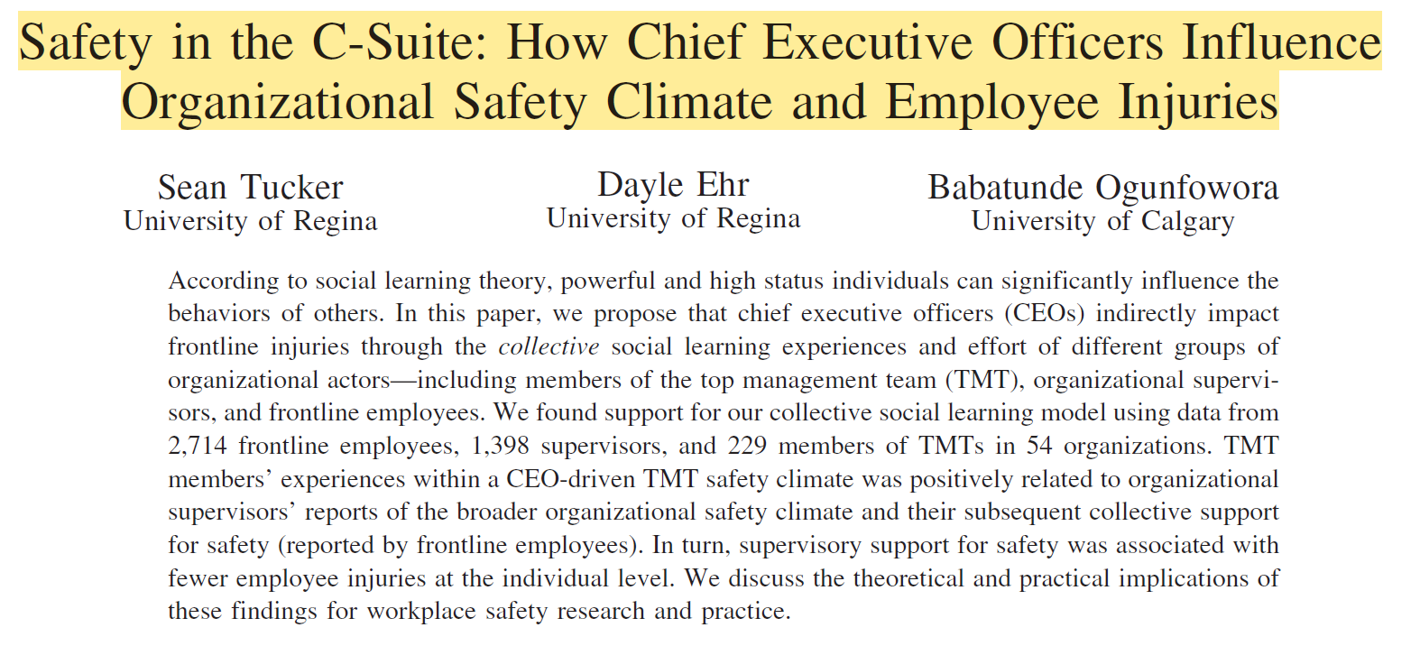 Safety in the C-Suite: How Chief Executive Officers Influence ...