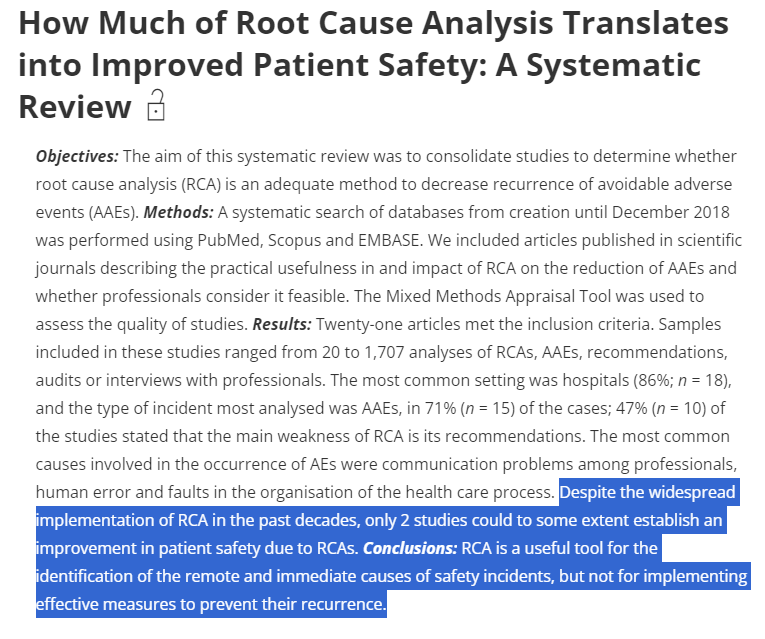 How Much of Root Cause Analysis Translates into Improved Patient Safety ...