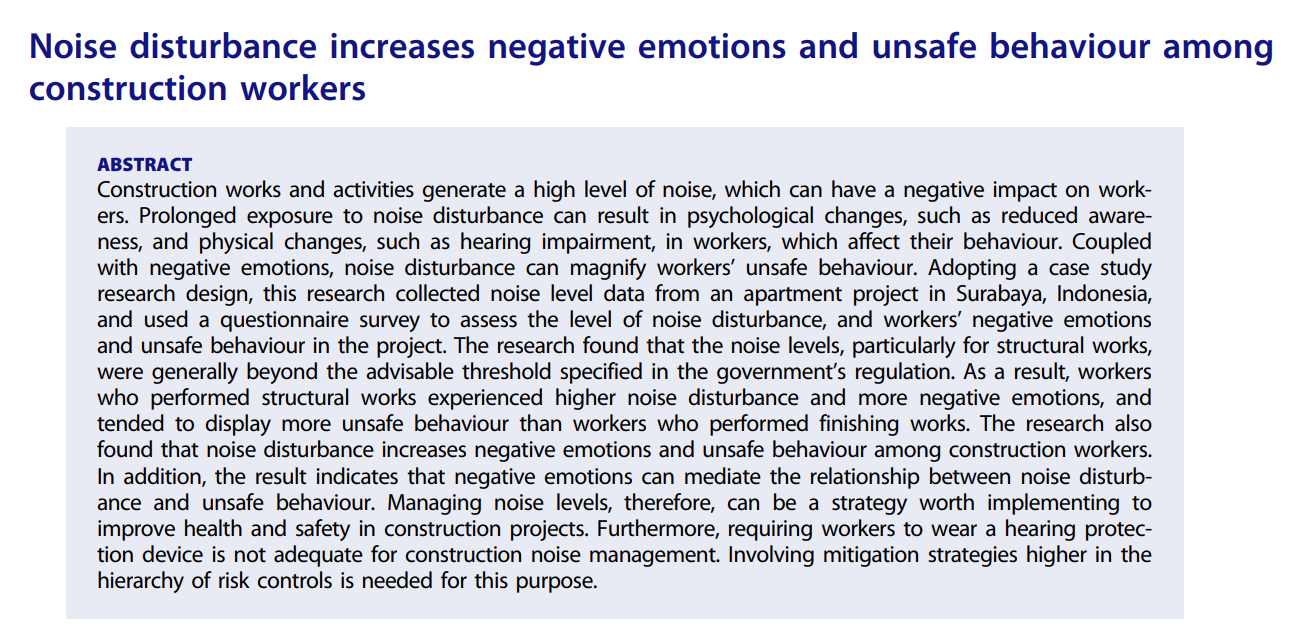 Noise disturbance increases negative emotions and unsafe behaviour ...
