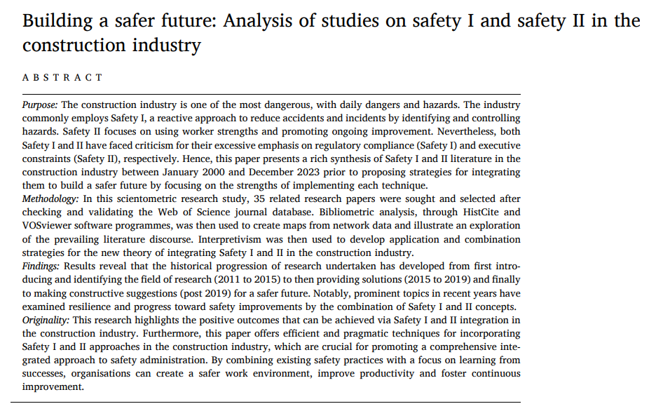 Building a safer future: Analysis of studies on safety I and safety II ...