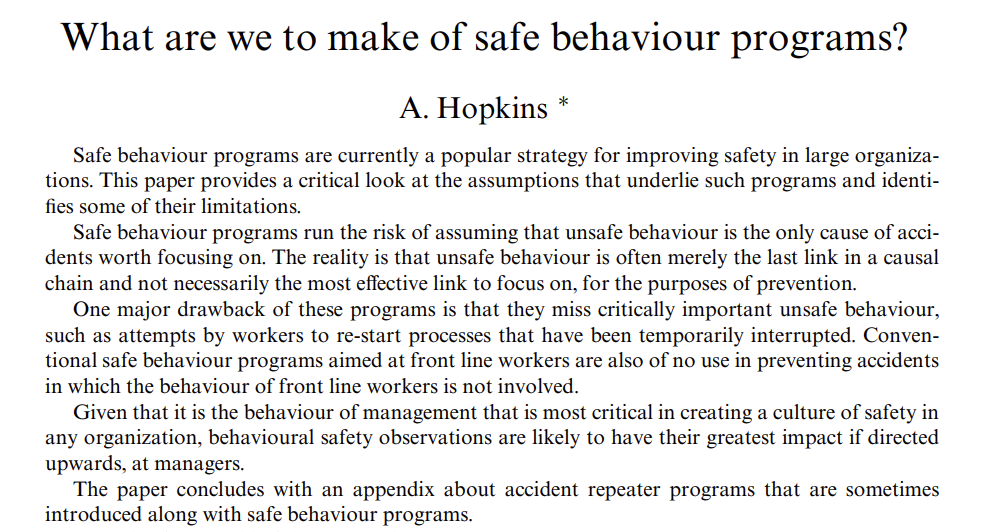 What are we to make of safe behaviour programs? – SafetyInsights.org