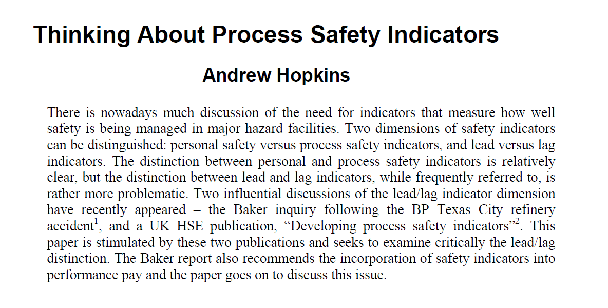 Thinking About Process Safety Indicators – SafetyInsights.org