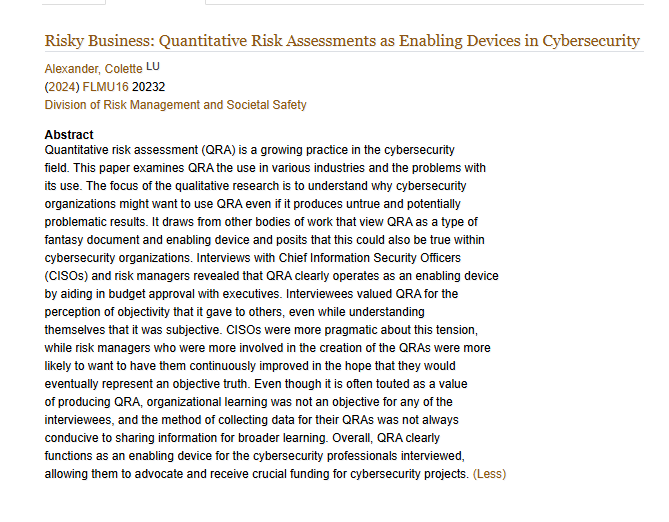 Quantitative Risk Assessments as Enabling Devices in Cybersecurity – SafetyInsights.org