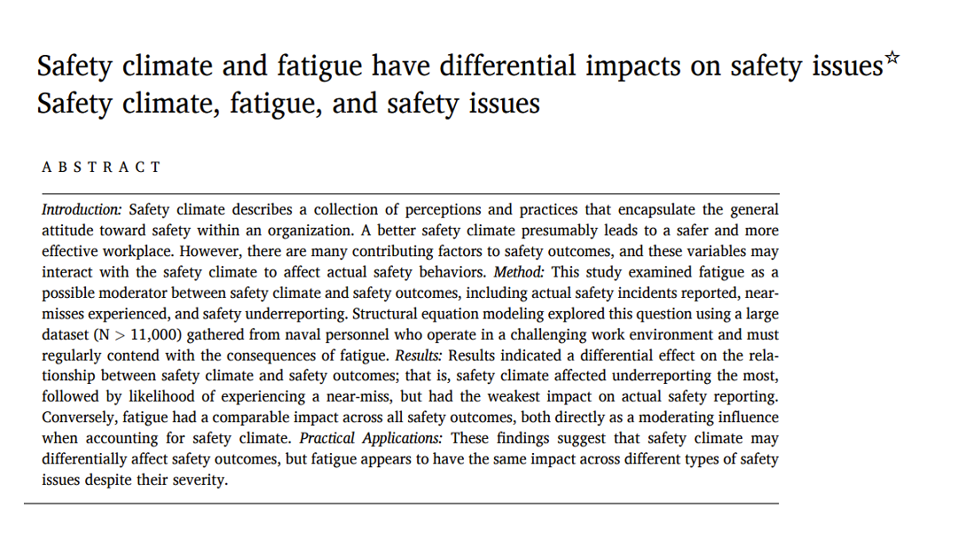Safety climate and fatigue have differential impacts on safety issues ...