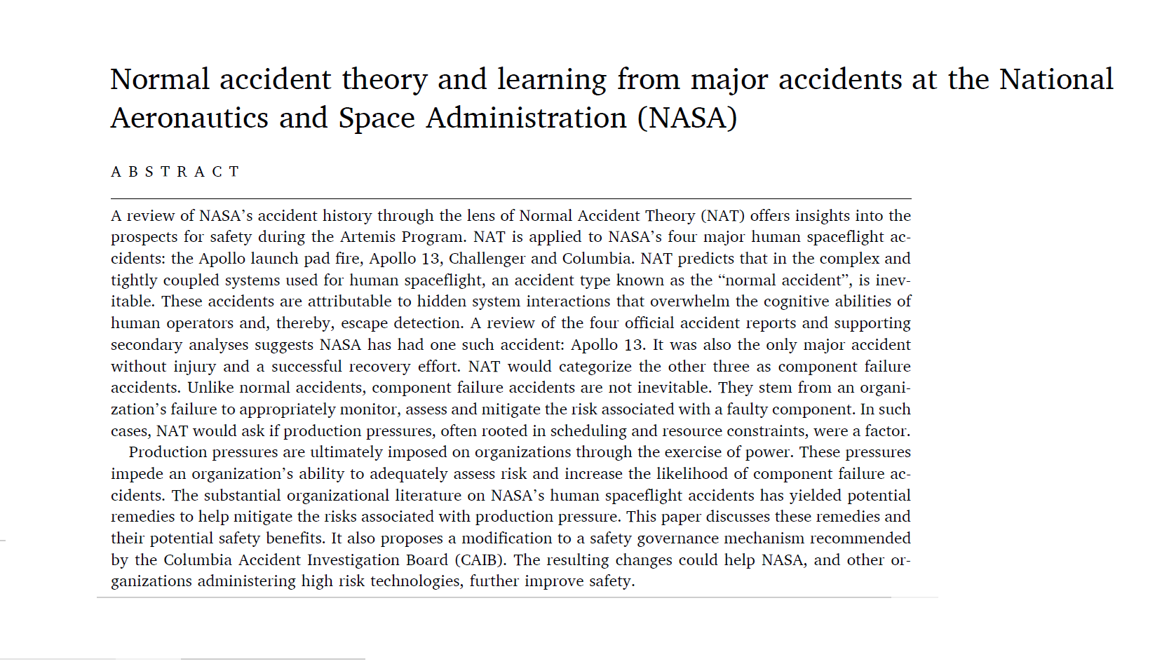 Normal accident theory and learning from major accidents at the ...