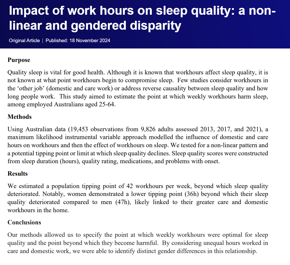 Impact of work hours on sleep quality: a non-linear and gendered ...