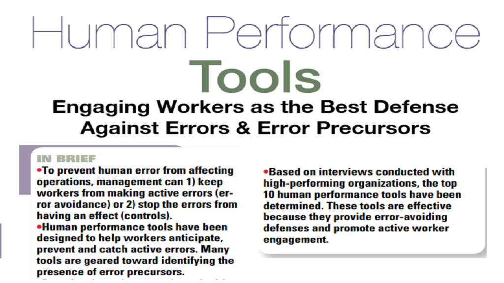 Human Performance Tools: Engaging Workers as the Best Defense Against ...