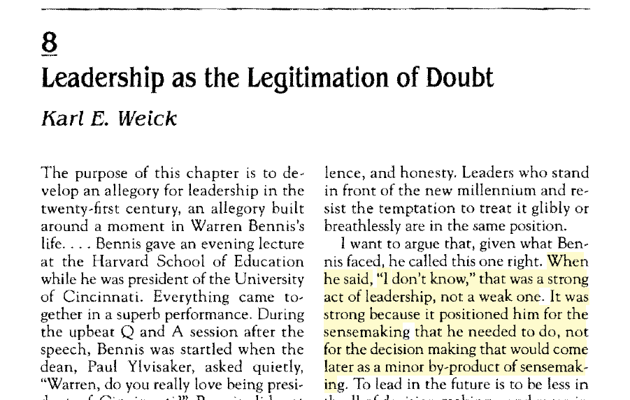 Karl Weick: Leadership as the Legitimation of Doubt – SafetyInsights.org