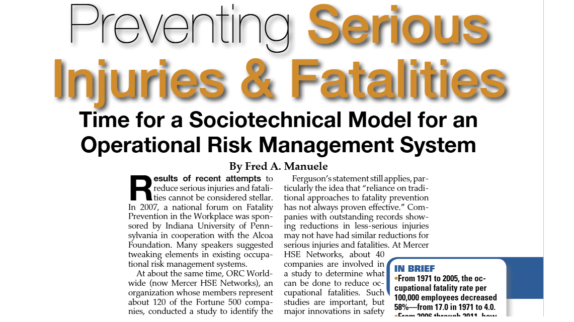Preventing serious injuries & fatalities: time for a sociotechnical ...