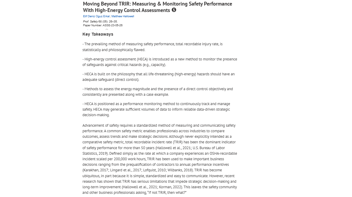 Moving beyond TRIR: Measuring and monitoring safety performance with ...