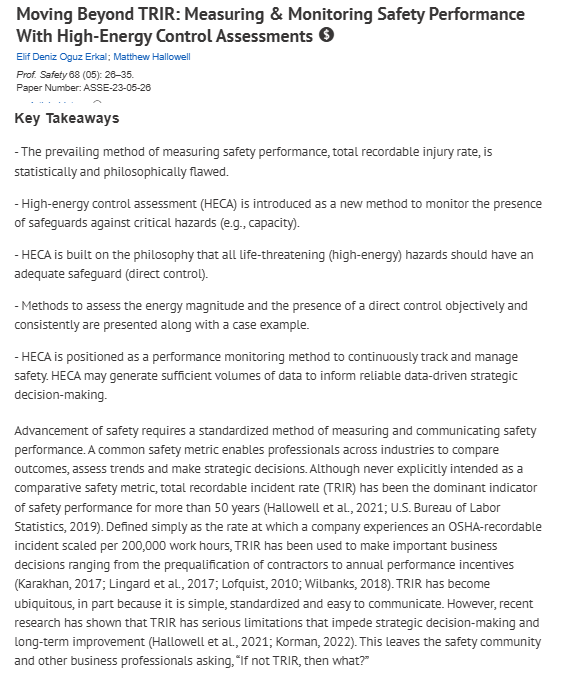 Moving beyond TRIR: Measuring and monitoring safety performance with ...