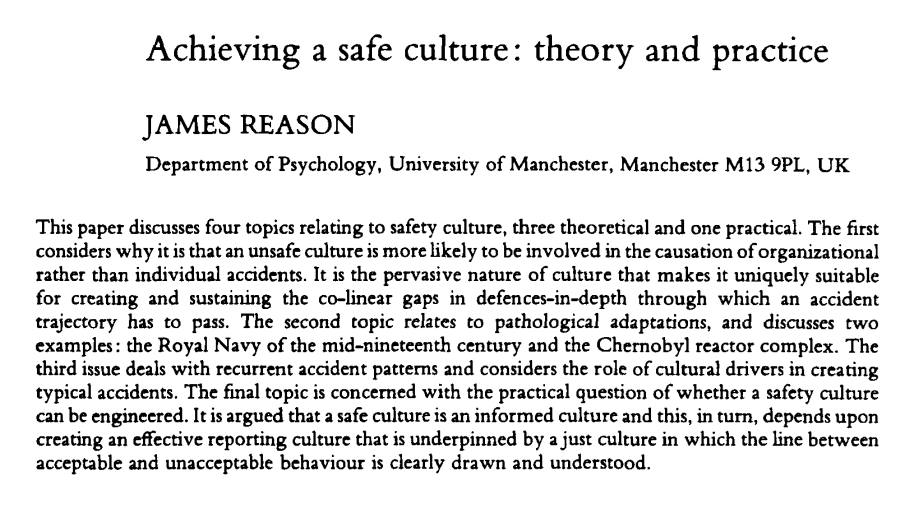 Achieving a safe culture: theory and practice – SafetyInsights.org