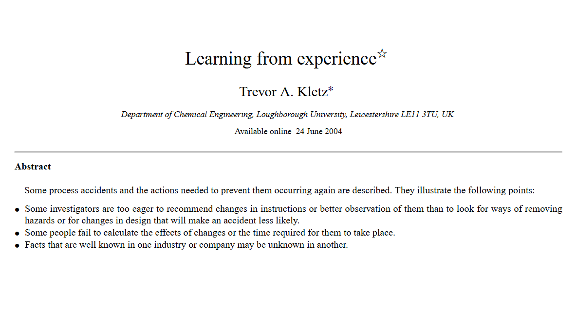 Learning from experience – SafetyInsights.org