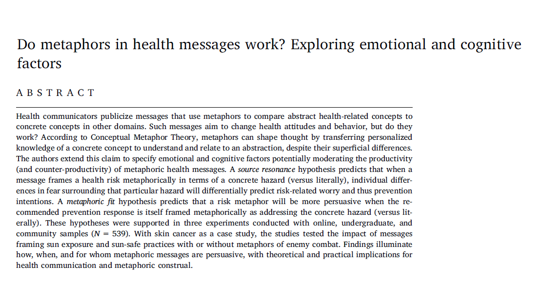 Do metaphors in health messages work? Exploring emotional and cognitive ...