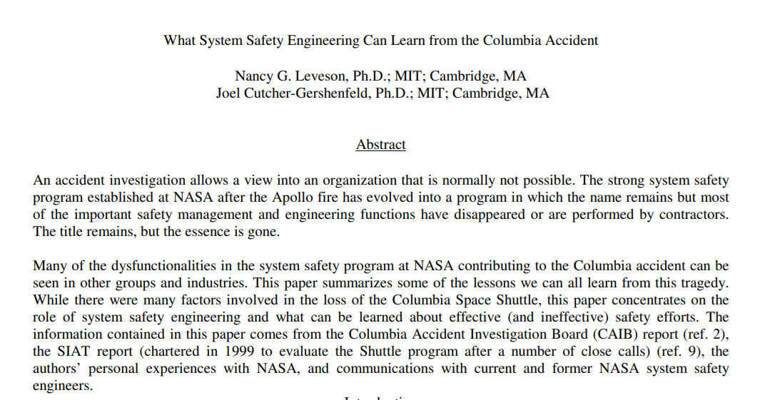 What System Safety Engineering Can Learn from the Columbia Accident ...
