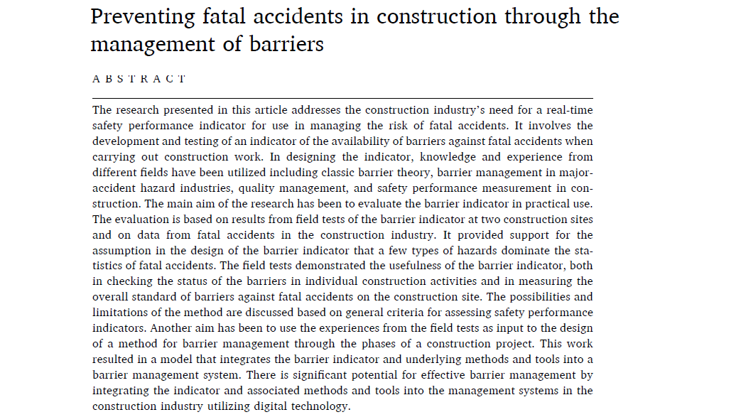 Preventing fatal accidents in construction through the management of ...
